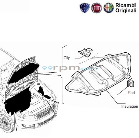Fiat Genuine Bonnet sound, heat insulation Padding for fiat Grande ...
