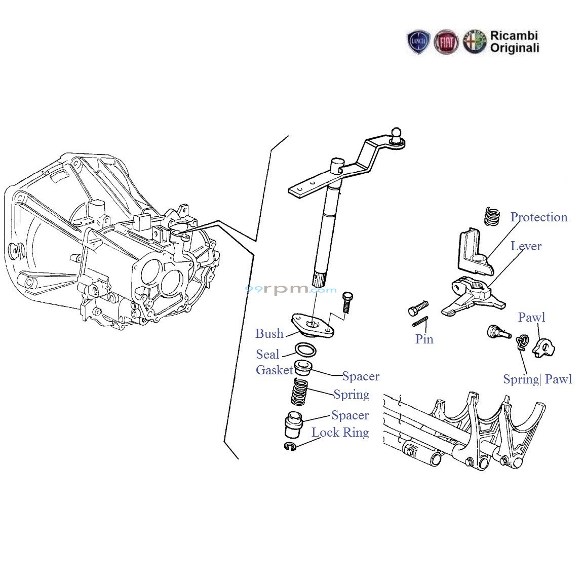 FIAT Uno: Gear Shifter Shaft Components