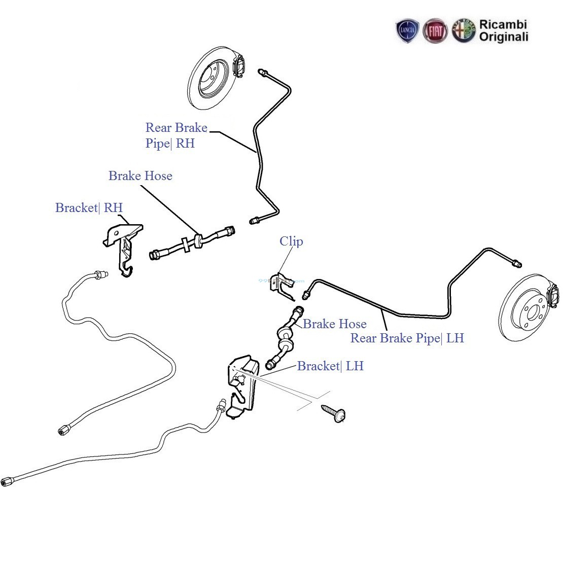 FIAT Punto: Rear Brake Pipes & Hoses for Vehicles without ABS
