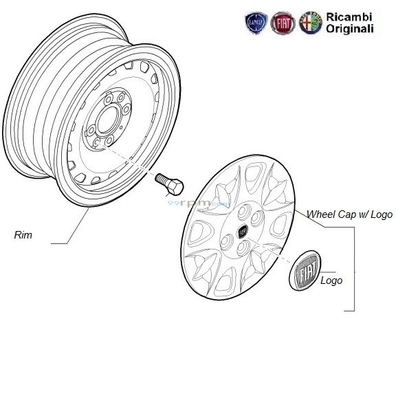 Fiat Grande Punto: Steel Rim, Wheel Plastic Cap, Logo
