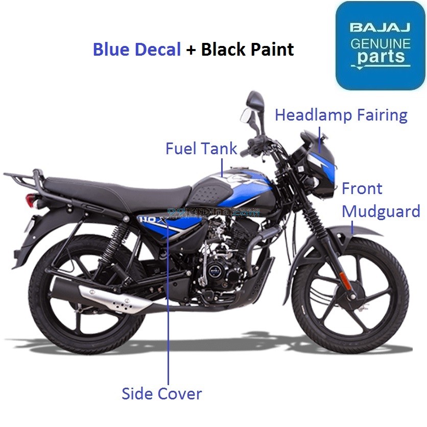 Bajaj CT110X: Blue Decal + Black Paint color theme painted parts