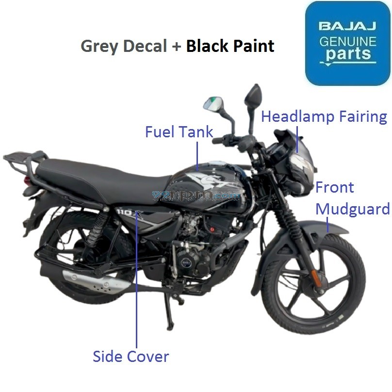 Bajaj CT110X: Grey Decal + Black Paint color theme painted parts