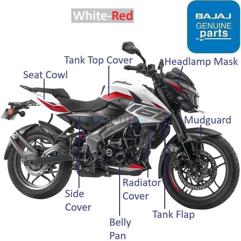 Bajaj Pulsar NS160 (LED Lamp, 2024): White-Red Painted Parts