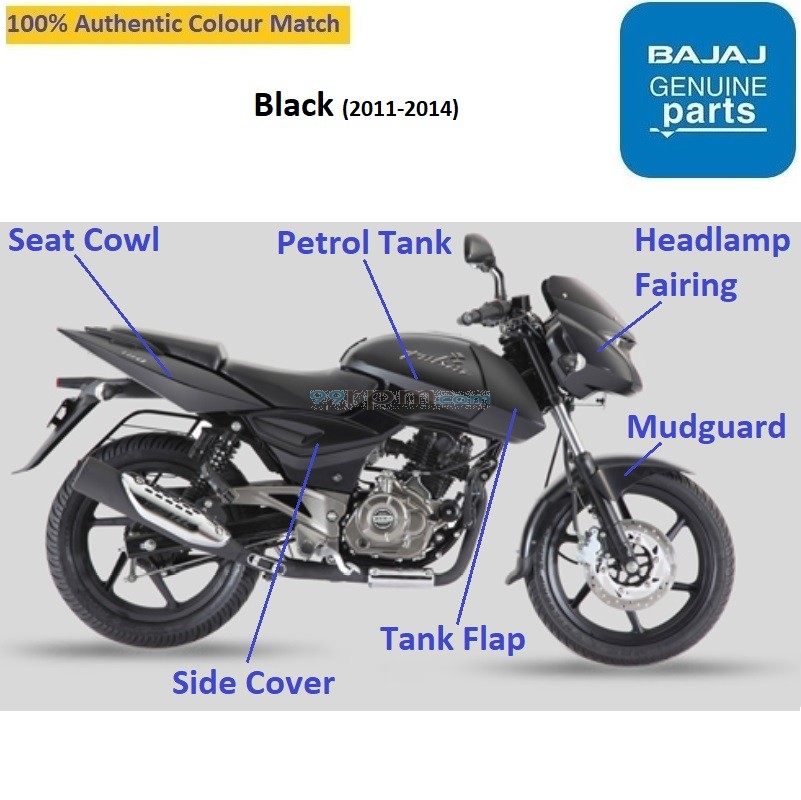Pulsar 180 UG4 BS3: Black Color (2011-2014) Painted Parts i.e. Fuel ...