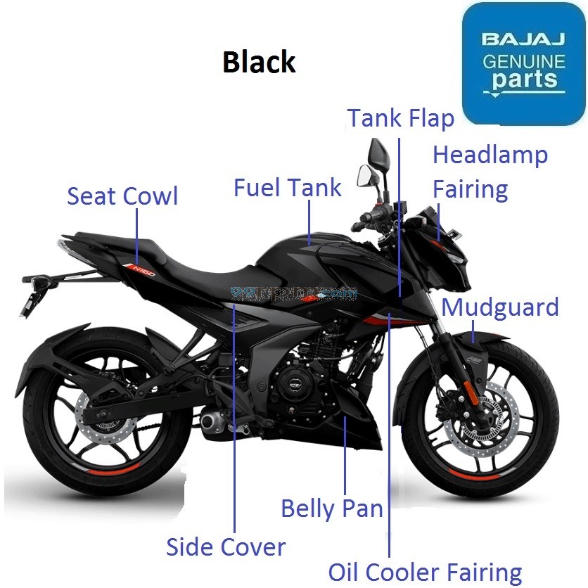 Bajaj Pulsar N160 (Dual ABS, 2022-23): Black Color Painted Parts