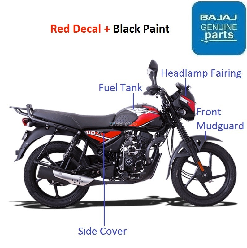 Bajaj CT110X: Red Decal + Black Paint color theme painted parts